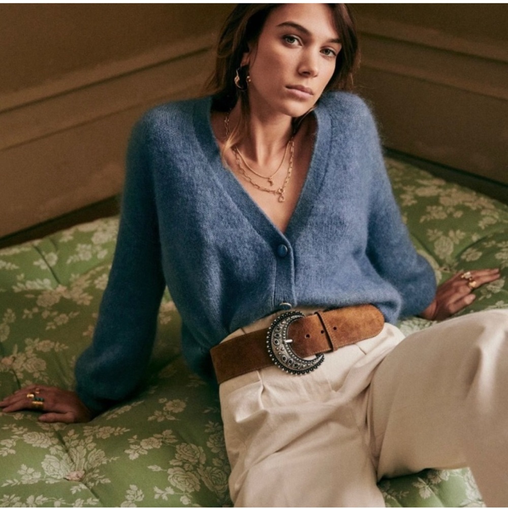 Sezane Mia Cardigan In Vintage Blue In Size Small - Gem